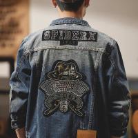 China Single Breasted Blue Fabric Hem Embroidered french workwear jacket wholesale Youth Trend Long Sleeve Custom (JK541) for sale