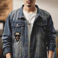 China Single Breasted Blue Fabric Hem Embroidered french workwear jacket wholesale Youth Trend Long Sleeve Custom (JK541) for sale