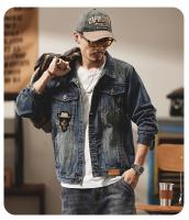 China Single Breasted Blue Fabric Hem Embroidered french workwear jacket wholesale Youth Trend Long Sleeve Custom (JK541) for sale