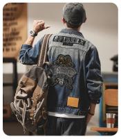 China Single Breasted Blue Fabric Hem Embroidered french workwear jacket wholesale Youth Trend Long Sleeve Custom (JK541) for sale