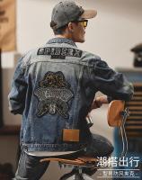 China Single Breasted Blue Fabric Hem Embroidered french workwear jacket wholesale Youth Trend Long Sleeve Custom (JK541) for sale