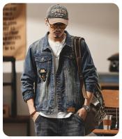 China Single Breasted Blue Fabric Hem Embroidered french workwear jacket wholesale Youth Trend Long Sleeve Custom (JK541) for sale