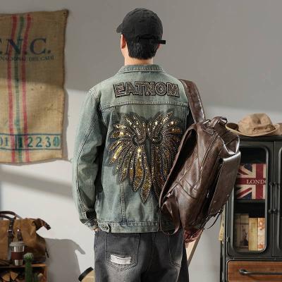 China Fabric Hem Embroidered Long Sleeve biker jacket wholesale Vintage Color Polyester 19% Custom (JK536) for sale