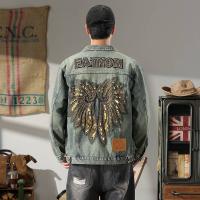 China Fabric Hem Embroidered Long Sleeve biker jacket wholesale Vintage Color Polyester 19% Custom (JK536) for sale