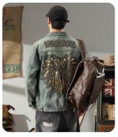 China Fabric Hem Embroidered Long Sleeve biker jacket wholesale Vintage Color Polyester 19% Custom (JK536) for sale