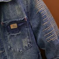 China Fabric Hem Blue Fabric Hem Embroidered french workwear jacket wholesale Long Sleeve Polyester 19% Custom (JK538) for sale