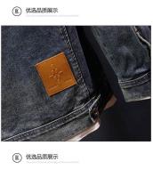 China Fabric Hem Blue Fabric Hem Embroidered french workwear jacket wholesale Long Sleeve Polyester 19% Custom (JK538) for sale