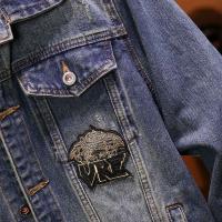 China Regular Blue Fabric Hem Embroidered french workwear jacket wholesale Youth Trend Long Sleeve Custom (JK535) for sale