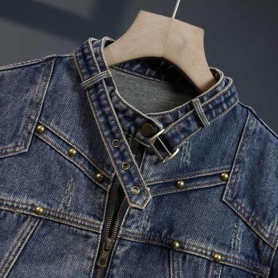 China Solid Color Solid Color Youth Trend Long Sleeve mens denim jacket wholesale Polyester 19% Zipper Custom (JK712) for sale