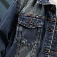 China Blue Blue Printed Fabric Hem french workwear jacket wholesale Long Sleeve Polyester 19% Custom (JK548) for sale