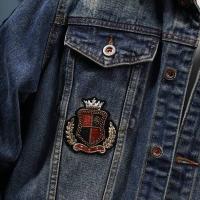 China Loose Fit Blue Fabric Hem Embroidered french workwear jacket wholesale Long Sleeve Polyester 19% Custom (JK537) for sale