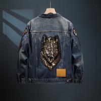 China Loose Fit Blue Fabric Hem Embroidered french workwear jacket wholesale Long Sleeve Polyester 19% Custom (JK537) for sale