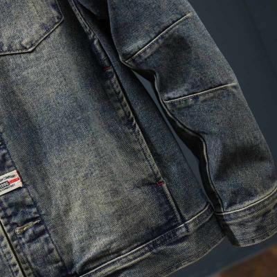 China Blue Blue Fabric Hem Embroidered biker jacket wholesale Solid Color Long Sleeve Custom (JK538) for sale