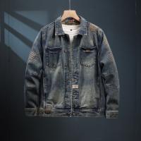 China Blue Blue Fabric Hem Embroidered biker jacket wholesale Solid Color Long Sleeve Custom (JK538) for sale