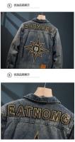 China Blue Blue Fabric Hem Embroidered biker jacket wholesale Solid Color Long Sleeve Custom (JK538) for sale