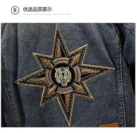 China Blue Blue Fabric Hem Embroidered biker jacket wholesale Solid Color Long Sleeve Custom (JK538) for sale