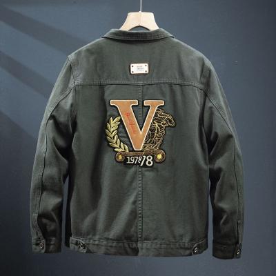 China Dark Green Fabric Hem Embroidered french workwear jacket wholesale Cotton 100% Solid Color Custom (JK544) for sale