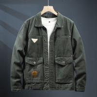 China Dark Green Fabric Hem Embroidered french workwear jacket wholesale Cotton 100% Solid Color Custom (JK544) for sale