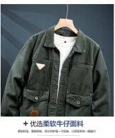 China Dark Green Fabric Hem Embroidered french workwear jacket wholesale Cotton 100% Solid Color Custom (JK544) for sale