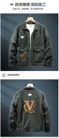 China Dark Green Fabric Hem Embroidered french workwear jacket wholesale Cotton 100% Solid Color Custom (JK544) for sale