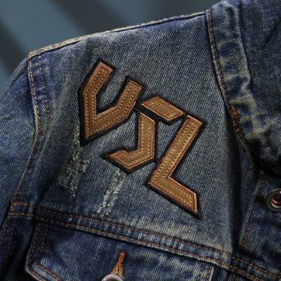 China Embroidered Blue Blue Fabric Hem Embroidered french workwear jacket wholesale Solid Color Youth Trend Custom (JK535) for sale