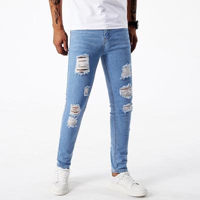China Distressed Mid Waist Distressed Light Blue wholesale skinny jeans mens Urban Fashion Slight Stretch Custom (Y231) for sale