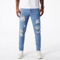 China Distressed Mid Waist Distressed Light Blue wholesale skinny jeans mens Urban Fashion Slight Stretch Custom (Y231) for sale