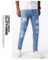 China Distressed Mid Waist Distressed Light Blue wholesale skinny jeans mens Urban Fashion Slight Stretch Custom (Y231) for sale