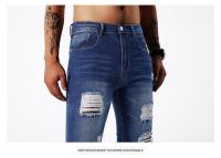 China Distressed Mid Waist Distressed Light Blue wholesale skinny jeans mens Urban Fashion Slight Stretch Custom (Y231) for sale