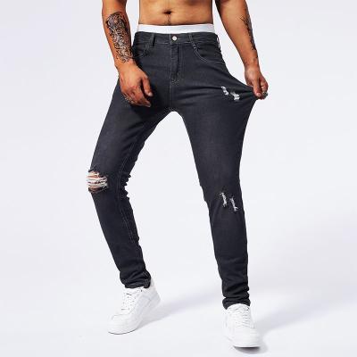 China Mid Waist Distressed Urban Fashion wholesale skinny jeans mens Slight Stretch Black Blue Grey Custom (TM220) for sale
