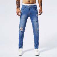 China Mid Waist Distressed Urban Fashion wholesale skinny jeans mens Slight Stretch Black Blue Grey Custom (TM220) for sale