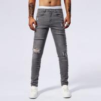China Mid Waist Distressed Urban Fashion wholesale skinny jeans mens Slight Stretch Black Blue Grey Custom (TM220) for sale