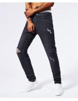 China Mid Waist Distressed Urban Fashion wholesale skinny jeans mens Slight Stretch Black Blue Grey Custom (TM220) for sale