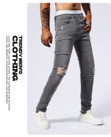 China Mid Waist Distressed Urban Fashion wholesale skinny jeans mens Slight Stretch Black Blue Grey Custom (TM220) for sale
