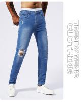 China Mid Waist Distressed Urban Fashion wholesale skinny jeans mens Slight Stretch Black Blue Grey Custom (TM220) for sale