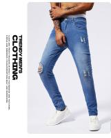 China Mid Waist Distressed Urban Fashion wholesale skinny jeans mens Slight Stretch Black Blue Grey Custom (TM220) for sale