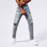 China Grey Mid Waist Urban Fashion wholesale skinny jeans mens Distressed Vintage Washed Regular Custom (Y230) for sale