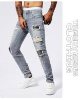China Grey Mid Waist Urban Fashion wholesale skinny jeans mens Distressed Vintage Washed Regular Custom (Y230) for sale