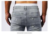 China Grey Mid Waist Urban Fashion wholesale skinny jeans mens Distressed Vintage Washed Regular Custom (Y230) for sale