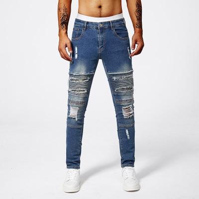 China Distressed Blue Washed Mid Waist wholesale skinny jeans mens Distressed Urban Fashion Custom (Y229) for sale
