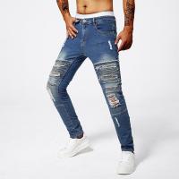 China Distressed Blue Washed Mid Waist wholesale skinny jeans mens Distressed Urban Fashion Custom (Y229) for sale
