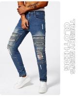 China Distressed Blue Washed Mid Waist wholesale skinny jeans mens Distressed Urban Fashion Custom (Y229) for sale