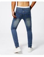 China Distressed Blue Washed Mid Waist wholesale skinny jeans mens Distressed Urban Fashion Custom (Y229) for sale