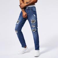 China Mid Waist Blue Mid Waist Youth Trend wholesale skinny jeans mens Slight Stretch Regular Custom (TM223) for sale