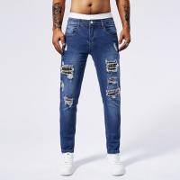 China Mid Waist Blue Mid Waist Youth Trend wholesale skinny jeans mens Slight Stretch Regular Custom (TM223) for sale