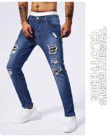 China Mid Waist Blue Mid Waist Youth Trend wholesale skinny jeans mens Slight Stretch Regular Custom (TM223) for sale