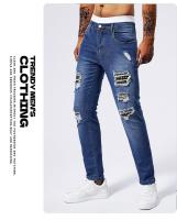 China Mid Waist Blue Mid Waist Youth Trend wholesale skinny jeans mens Slight Stretch Regular Custom (TM223) for sale