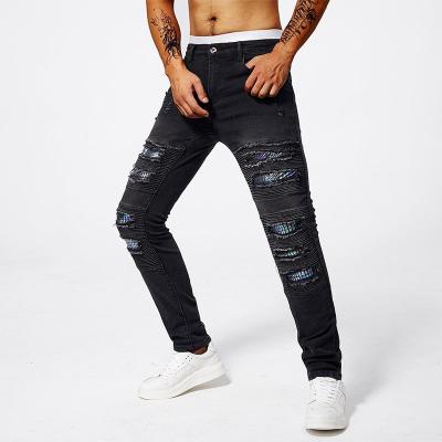 China Distressed Black Mid Waist Urban Fashion wholesale skinny jeans mens Slight Stretch Regular Custom (Y228) for sale