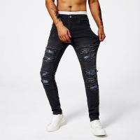China Distressed Black Mid Waist Urban Fashion wholesale skinny jeans mens Slight Stretch Regular Custom (Y228) for sale
