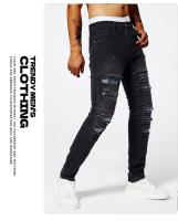 China Distressed Black Mid Waist Urban Fashion wholesale skinny jeans mens Slight Stretch Regular Custom (Y228) for sale